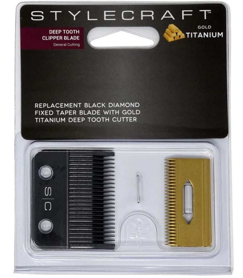StyleCraft Black Diamond Fixed Taper Blade w/ Gold Titanium Deep Tooth