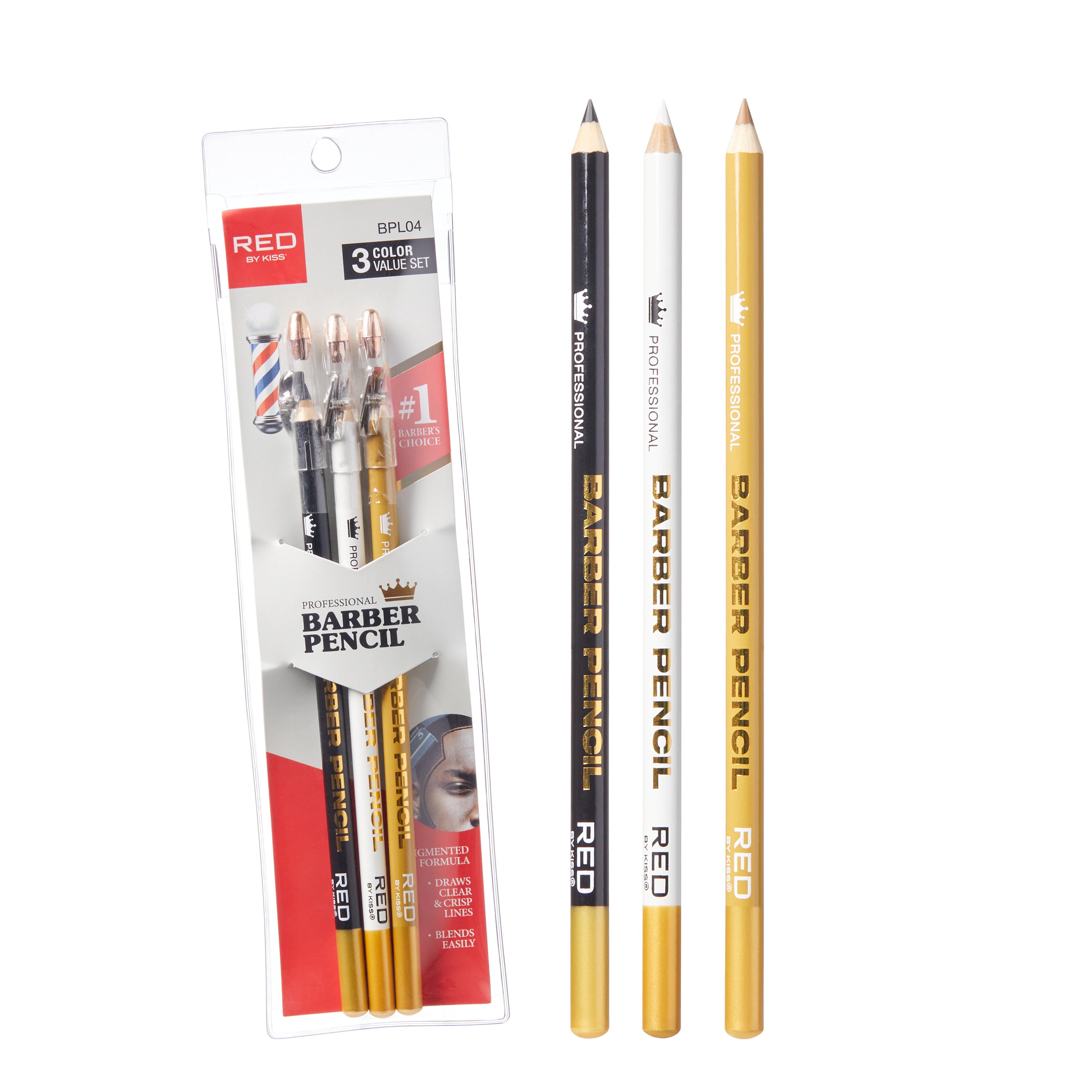 RED by KISS Barber Pencil Hairline Edge Liner Set w/ Built-In Sharpene